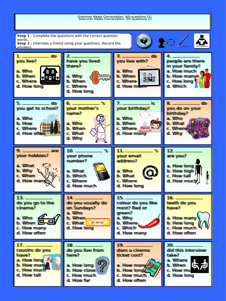 Grammar Meets Conversation Whquestions 1 Getting T Activities Promoting ...