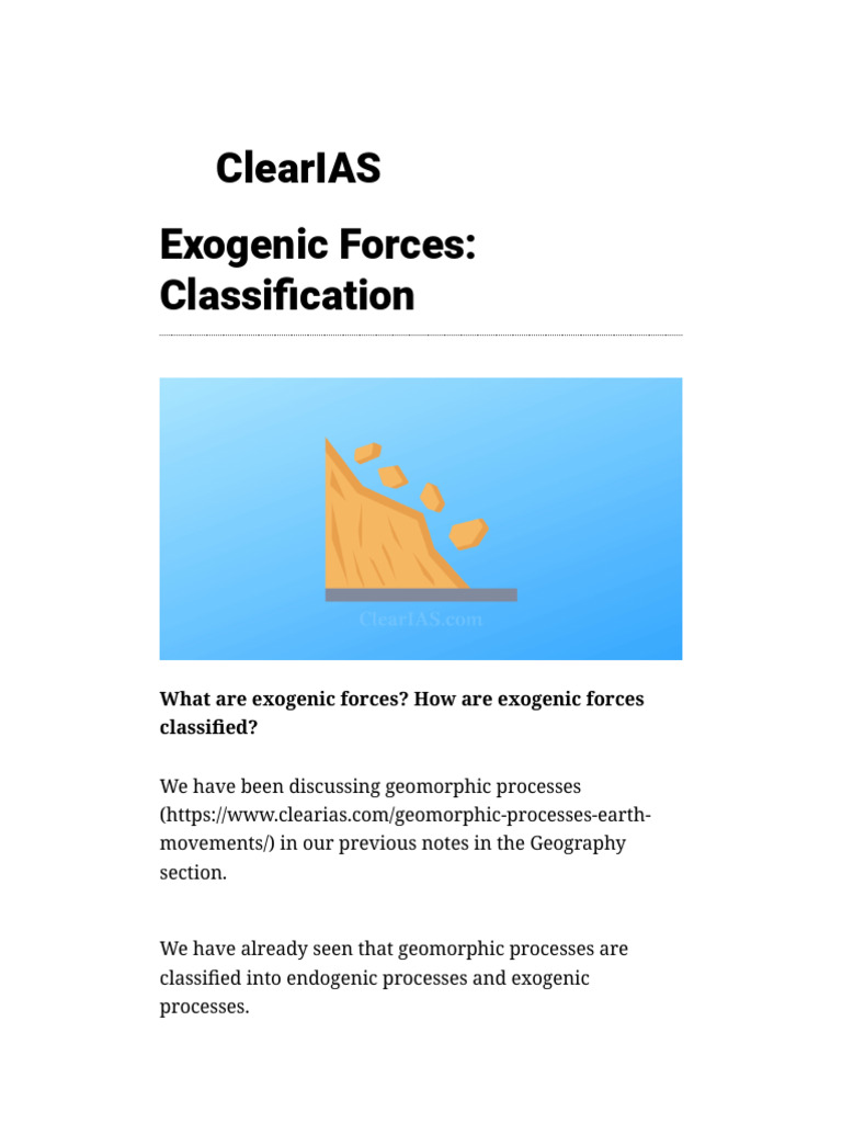 Exogenic Forces_ Classification - ClearIAS | PDF | Weathering | Landslide