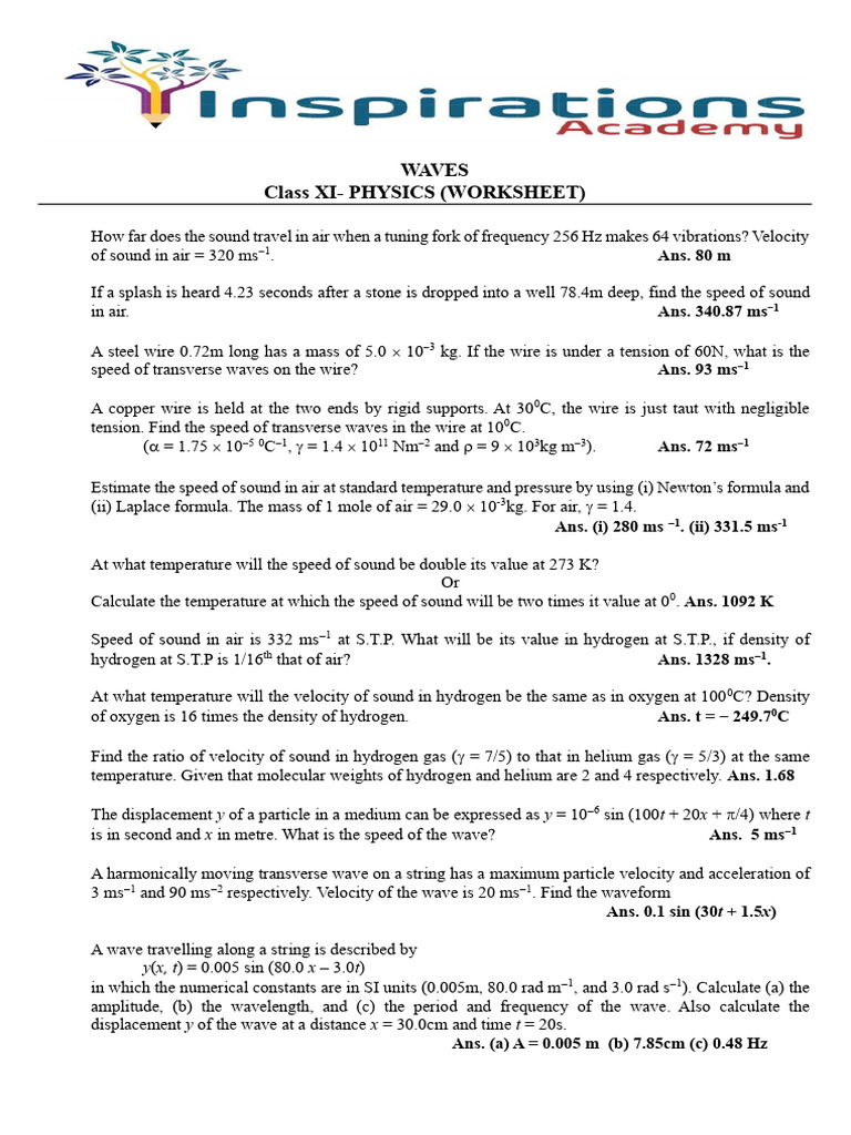 Class Xi Waves (Worksheet) | PDF | Waves | Sound