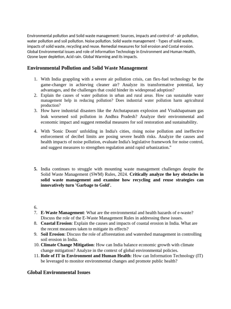 Environmental Pollution and Solid Waste Management | PDF | Pollution ...