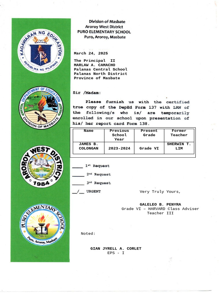 Request For Form 137 1 | PDF