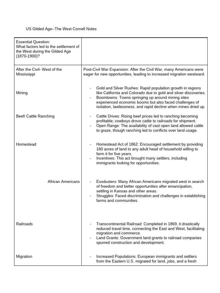 Copy of US Gilded Age--The West Cornell Notes | PDF | Native Americans ...
