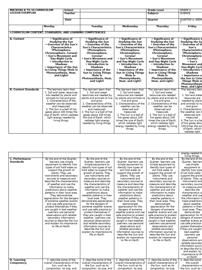 Grade 4 Science: Understanding the Sun | PDF | Sun | Stars