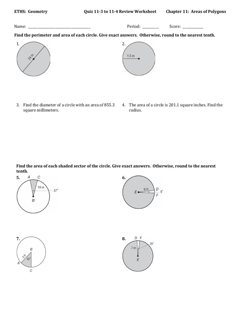 Areas of Polygons and Circles Quiz | PDF