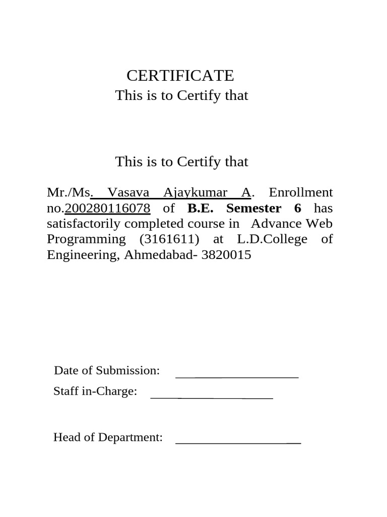 Certificate of Completion: Advanced Web Programming | PDF