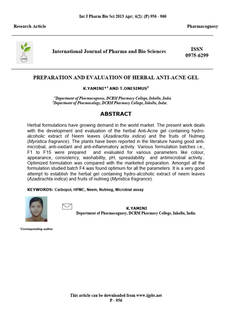 Preparation and Evaluation of Herbal Anti Acne Gel | PDF
