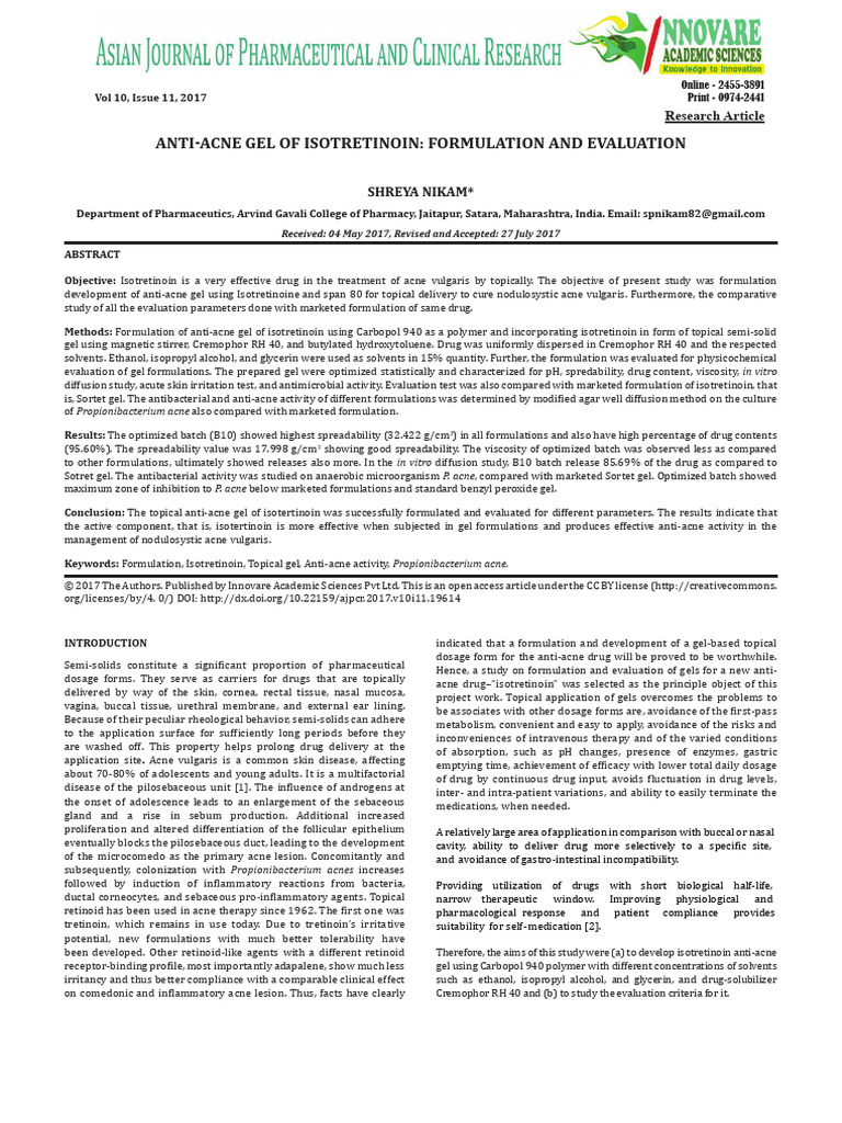 Isotretinoin Anti-Acne Gel Formulation | PDF | Topical Medication ...