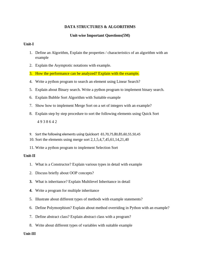 Important Questions on Data Structures | PDF | Method (Computer ...