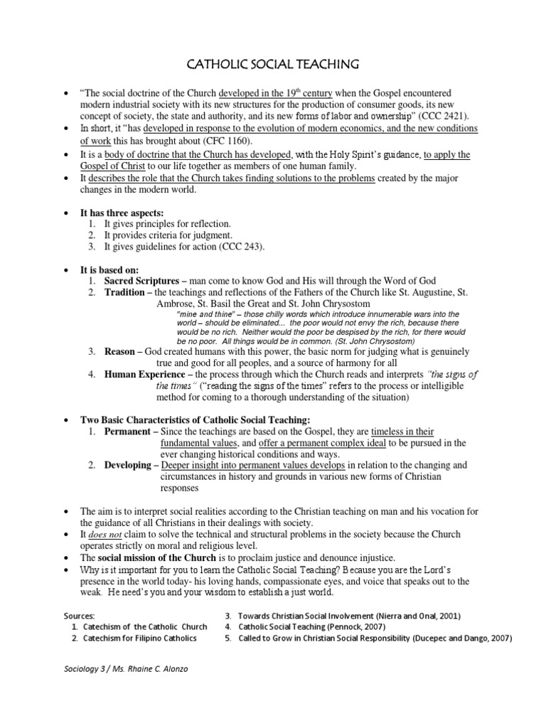 Foundations of Catholic Social Teaching | PDF | Catholic Social ...