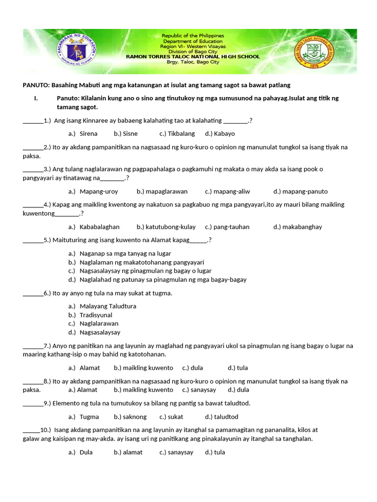 1st Summative Test in AP | PDF