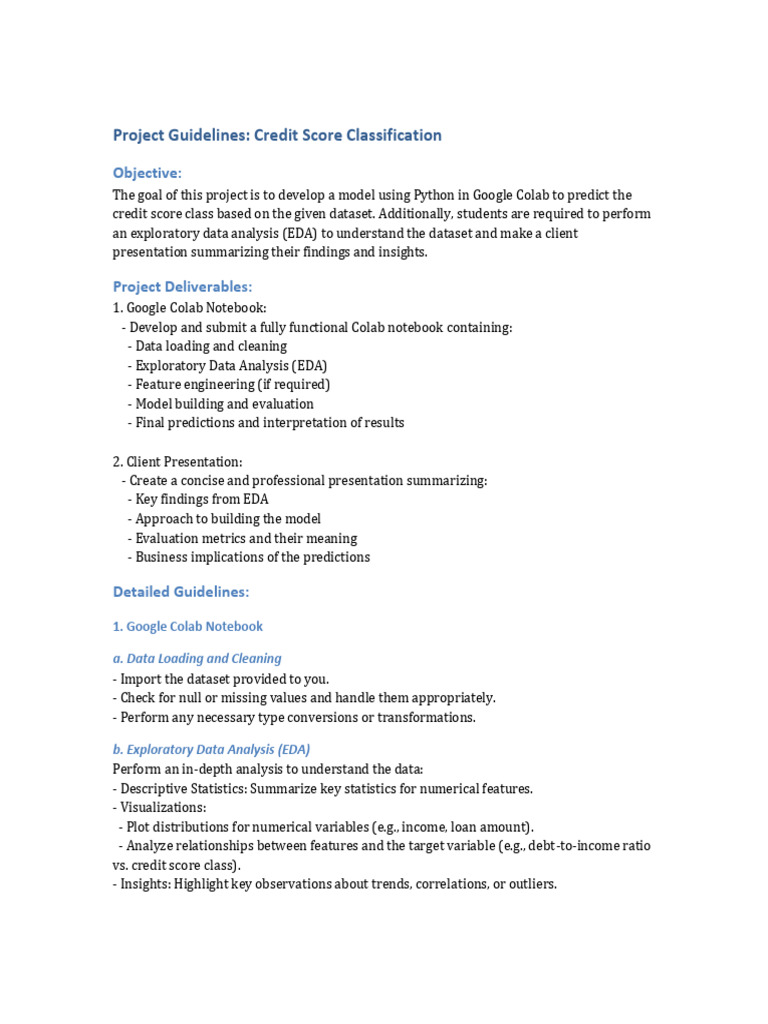 Project Guidelines Credit Score Classification | PDF | Data Analysis | Statistics