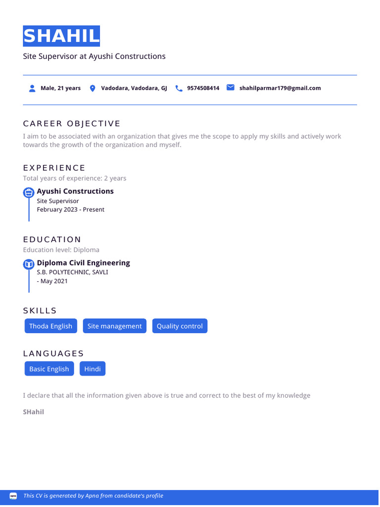 SHahil Resume Apna | PDF