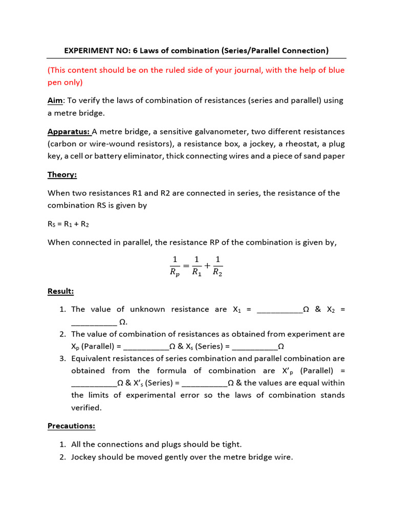 Verify Laws of Resistance Combinations | PDF | Resistor | Series And ...