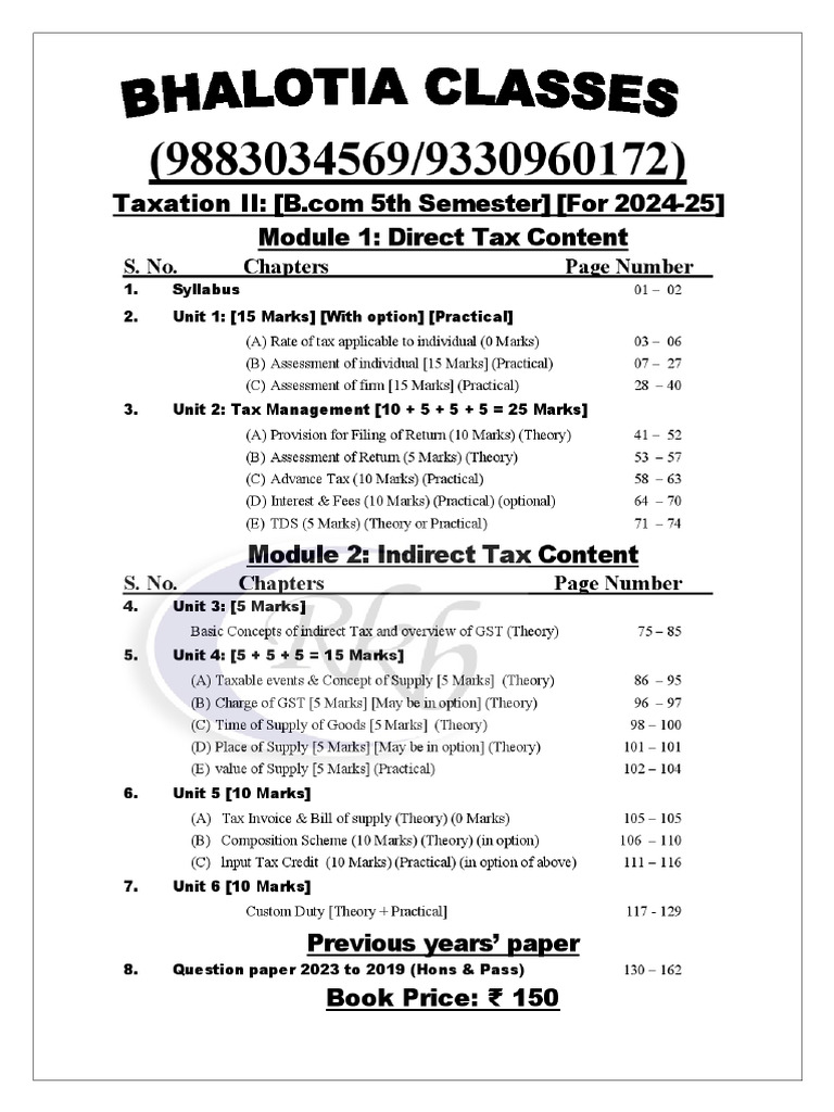 Tax 5sem 2024-25 (By Bhalotia) | PDF