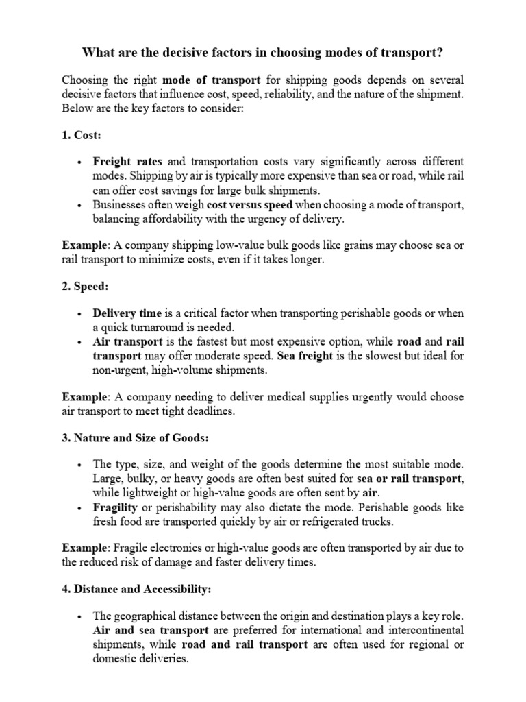 Decisive Factors in Choosing Modes and Means of Transport | PDF | Transport | Rail Transport