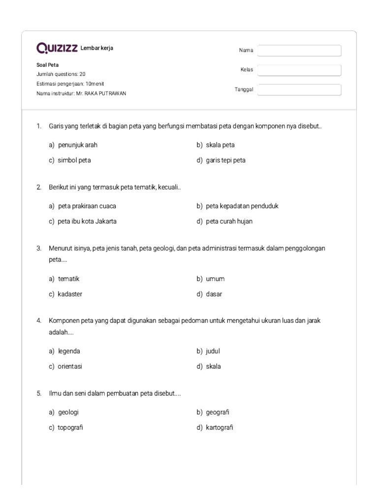 Soal Peta - Quizizz | PDF