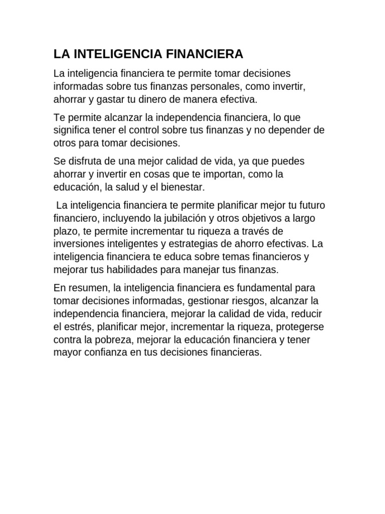 Inteligencia Financiera para Todos | PDF