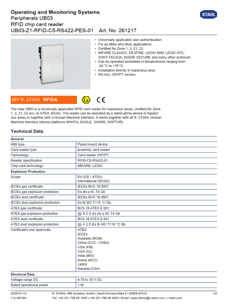 Ex Scheda Tecnica Individuale Periferiche Ub03 Lettore Schede Chip Rfid ...