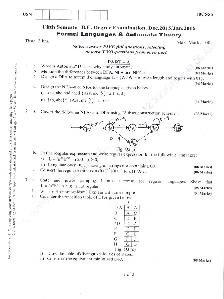 Formal Languages and Automata Theory 10cs56 | PDF