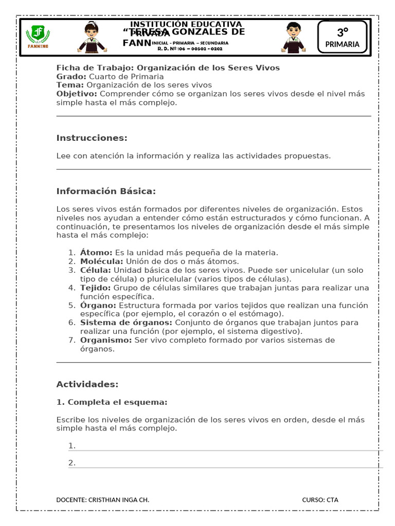 FICHA DE PRACTICA - CTA TERCERO | PDF | Tejido (biología) | Biología