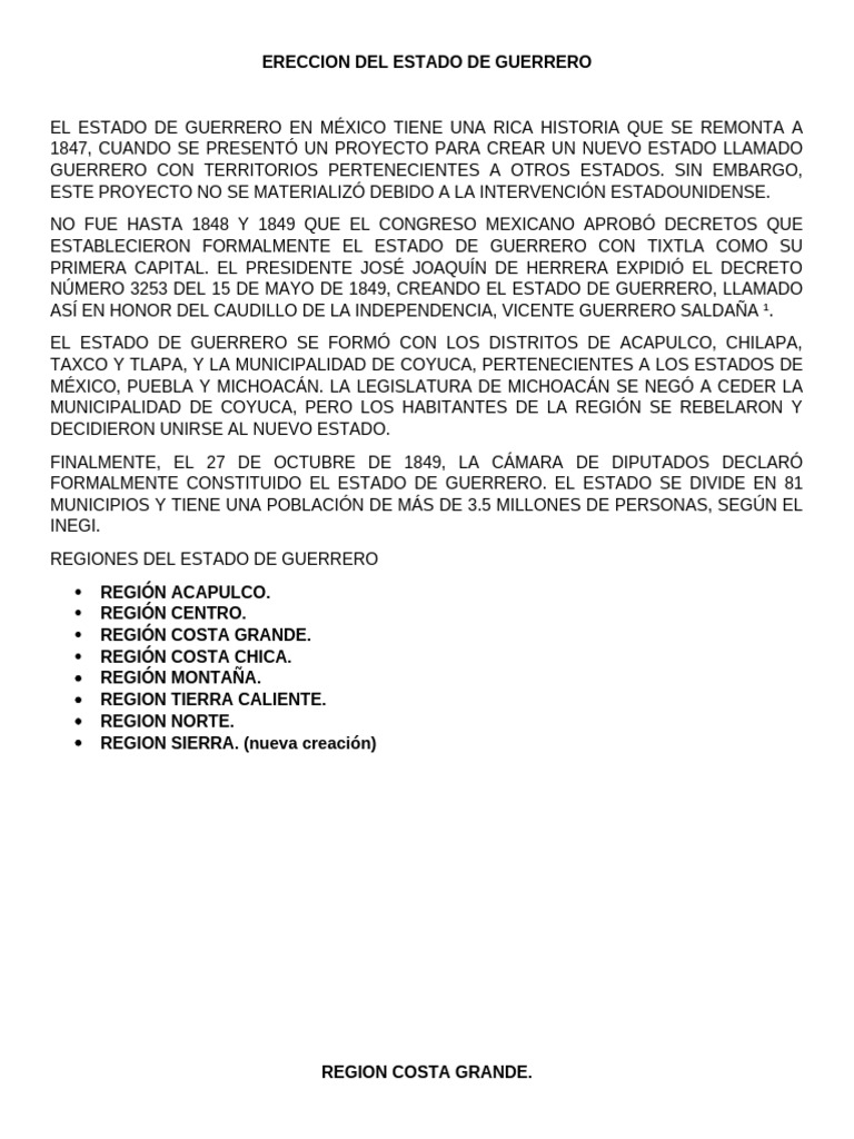 Ereccion Del Estado de Guerrero | PDF | America latina | México