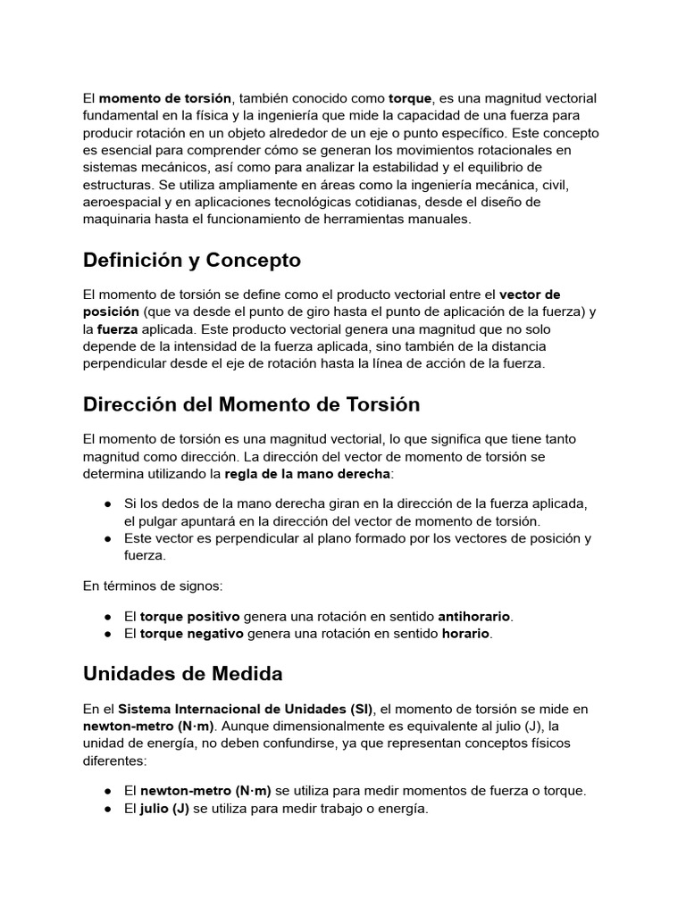Definición y Concepto: Momento de Torsión Torque | PDF | Esfuerzo de ...