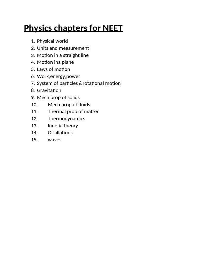 Physics Chapters For NEET | PDF