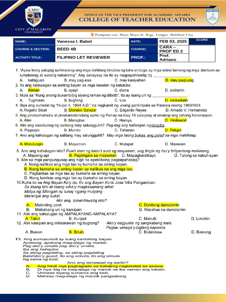 Prof Ed2 Filipino Reviewer | PDF
