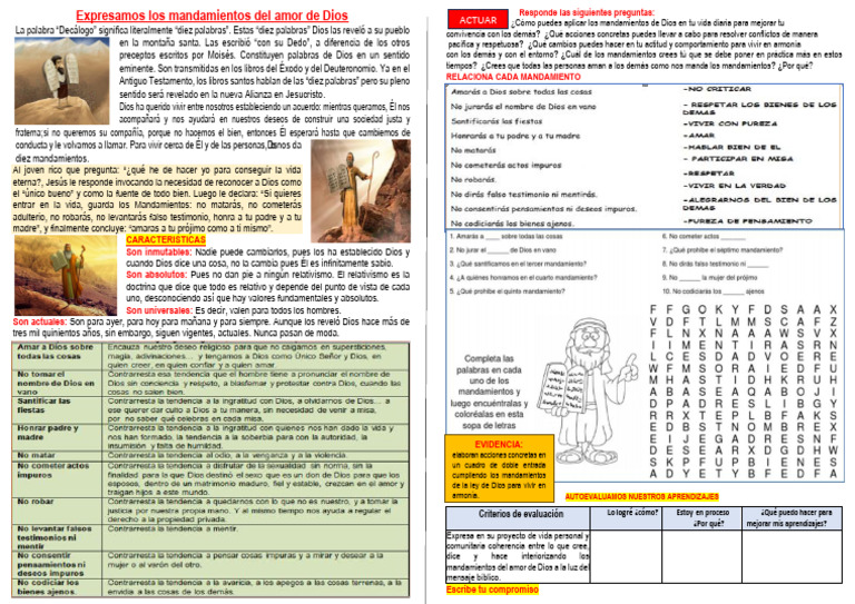 2° ficha 1 Expresamos los mandamientos del amor de Dios (2) | PDF | Diez Mandamientos | Creencia ...