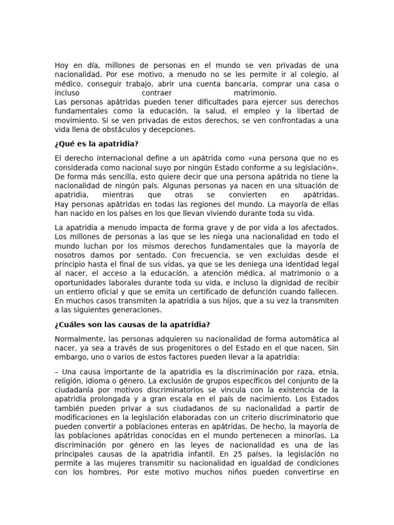 Causas y consecuencias de la apatridia | PDF | Nacionalidad | Refugiado