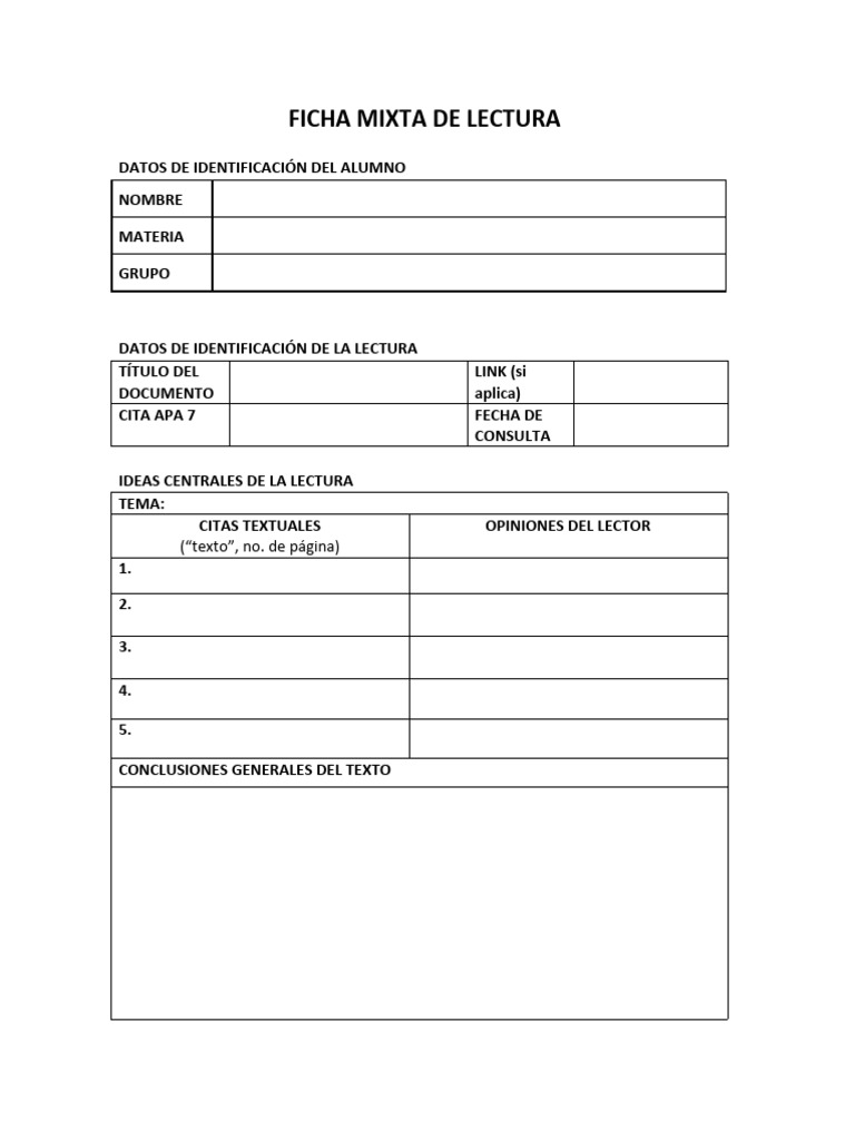 2025 Ficha Mixta de Lectura 2 | PDF