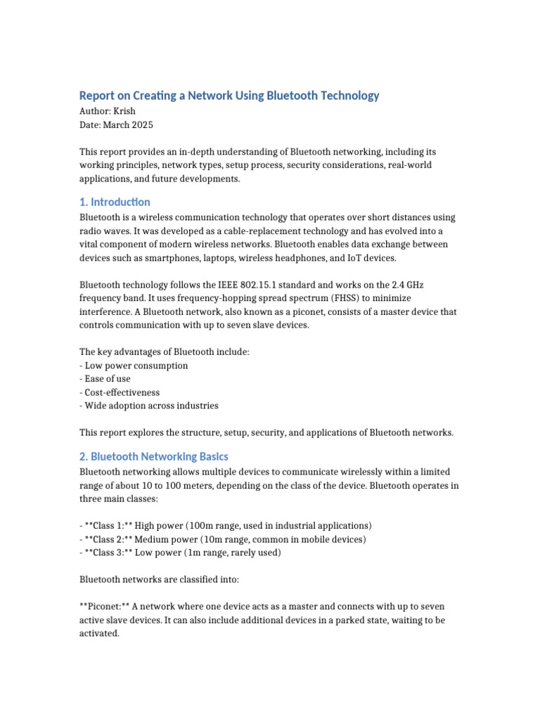 Bluetooth_Networking_Report | PDF | Bluetooth | Computer Network