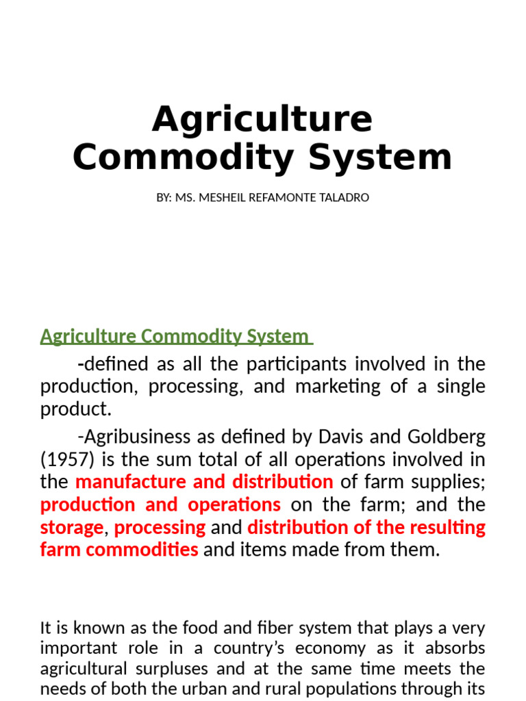 L1 Agriculture Commodity System | PDF | Agriculture | Agribusiness