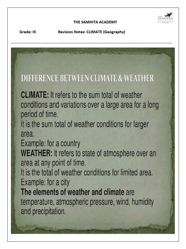 Climate - Revision Notes | PDF