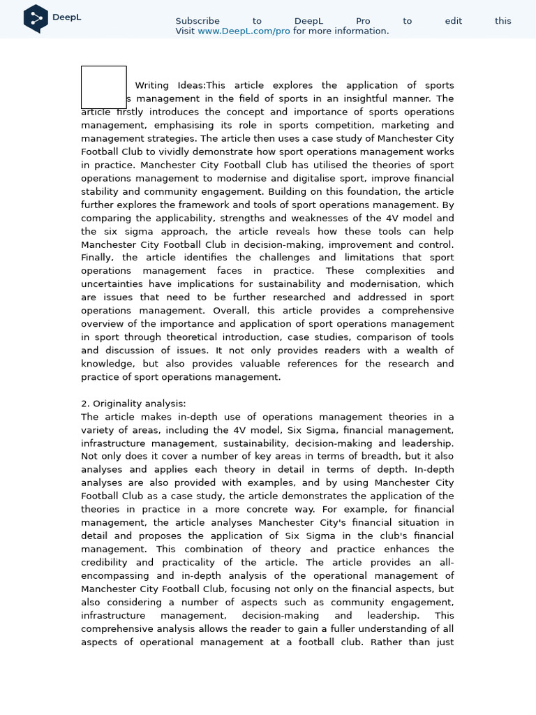 Sports Operations Management at Manchester City | PDF | Theory ...