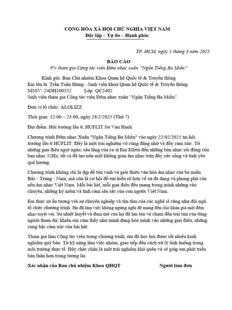 BÁO CÁO 484 - Đêm nhạc xuân "Ngân Tiếng Ba Miền" | PDF