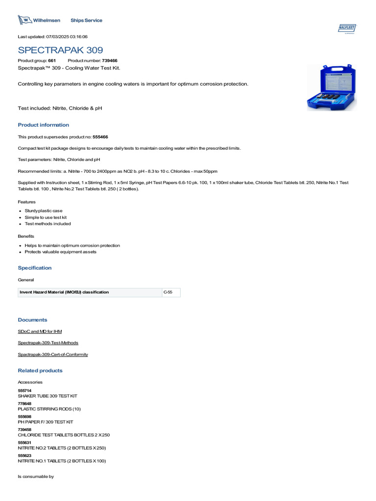 SPECTRAPAK 309 Water Test | PDF