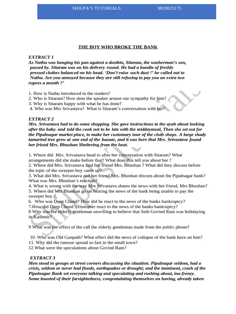 TEST - The Boy Who Broke The Bank | PDF