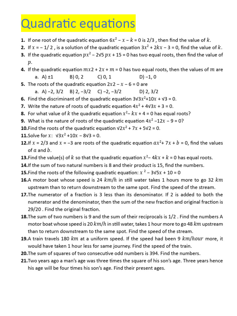 quadratic equations | PDF