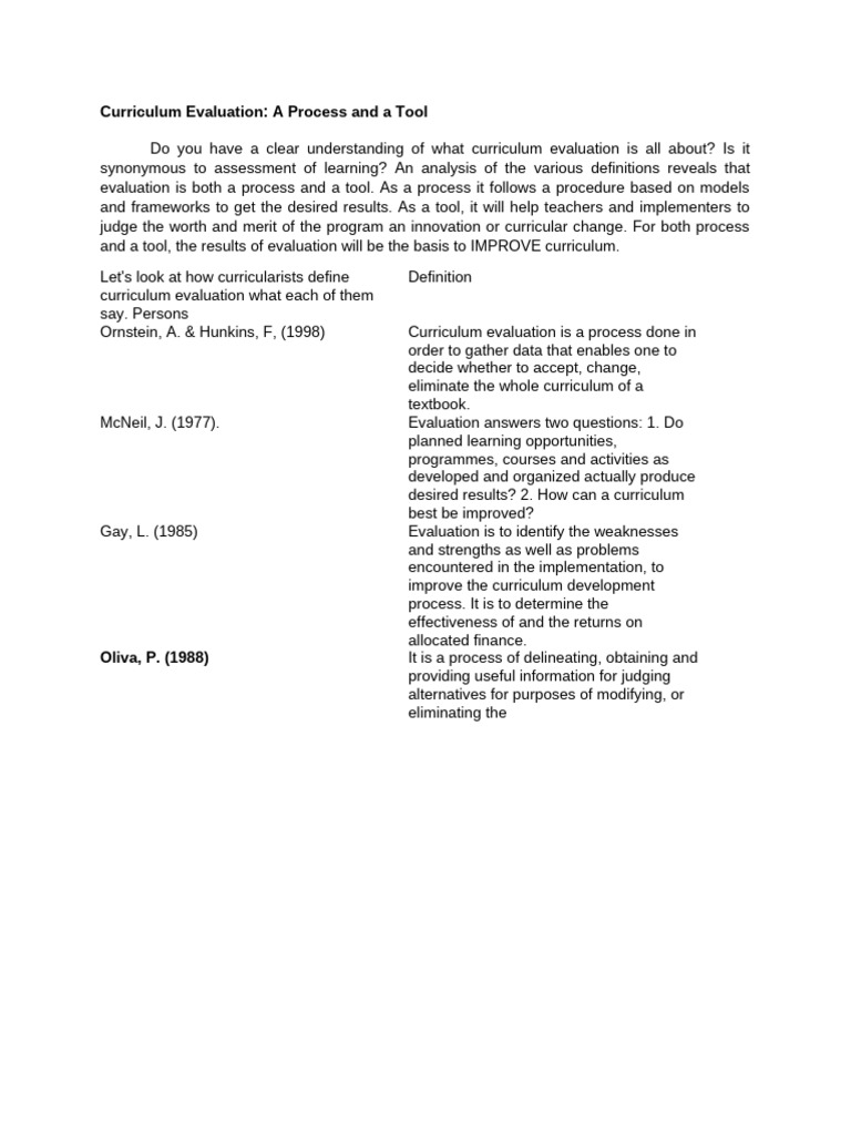 Curriculum Evaluation Model | PDF