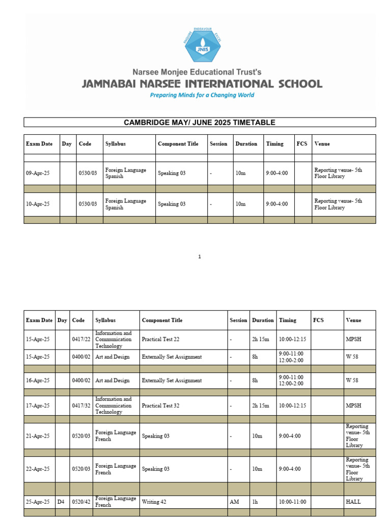 Cambridge May June 2025 Timetable | PDF