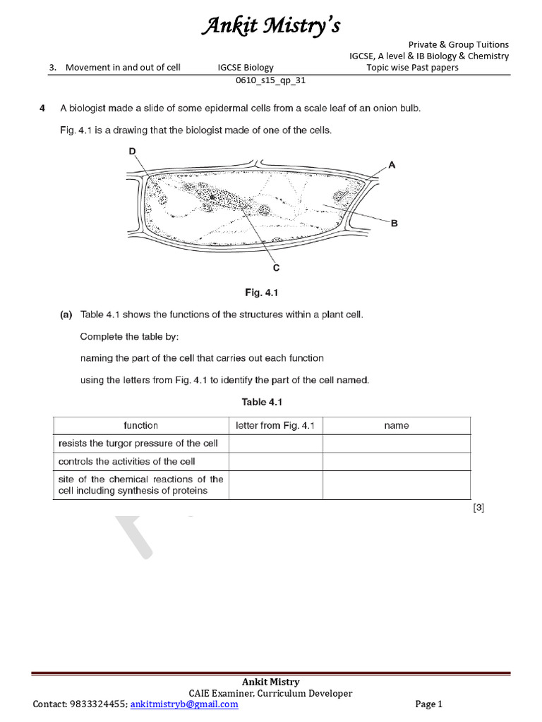 IGCSE Biology: Cell Movement Past Papers | PDF | Vocational Education ...