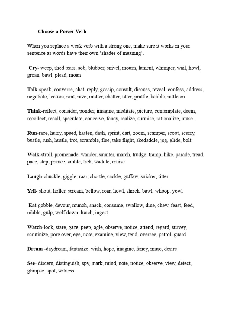 Power Verbs and Character Adjectives | PDF | Adjective | Verb