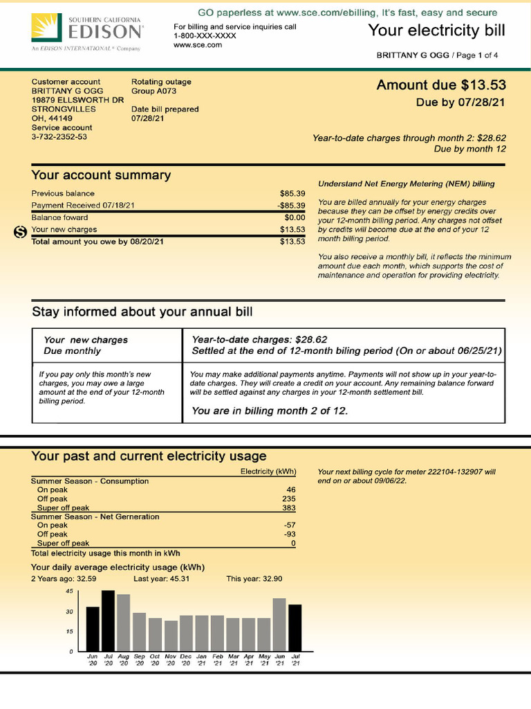 Edison Utility Bill Summary | PDF