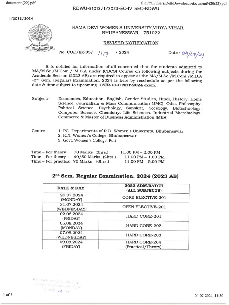 Regarding Revised Programme Notification of PG MBA 2nd Sem. (Reg ...