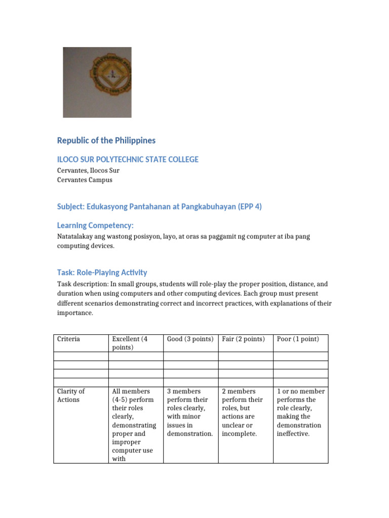EPP4 Role Playing Rubric | PDF | Cognition | Cognitive Science