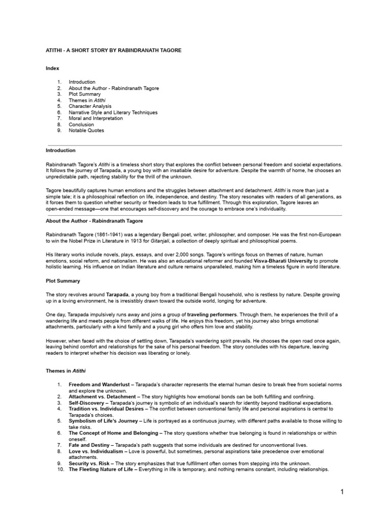 Atithi - A Short Story by Rabindranath Tagore | PDF | Rabindranath ...