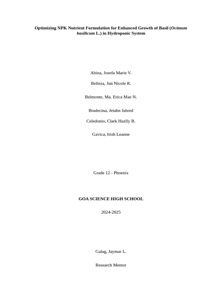 Optimizing NPK Nutrient Formulation | PDF | Hydroponics | Agriculture