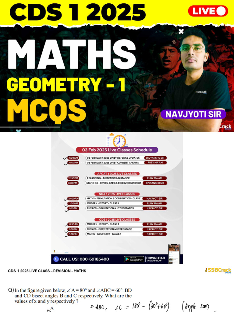 CDS 1 2025 Maths Geometry MCQ Class 1 1 | PDF