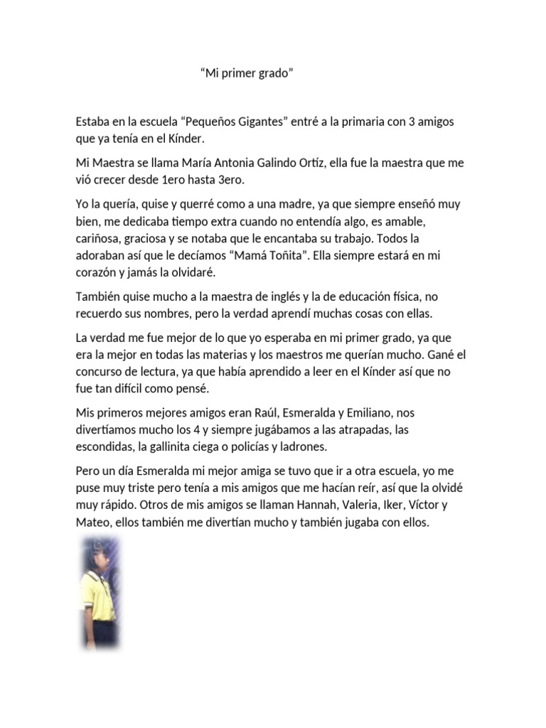 Recuerdos de mi primer grado escolar | PDF